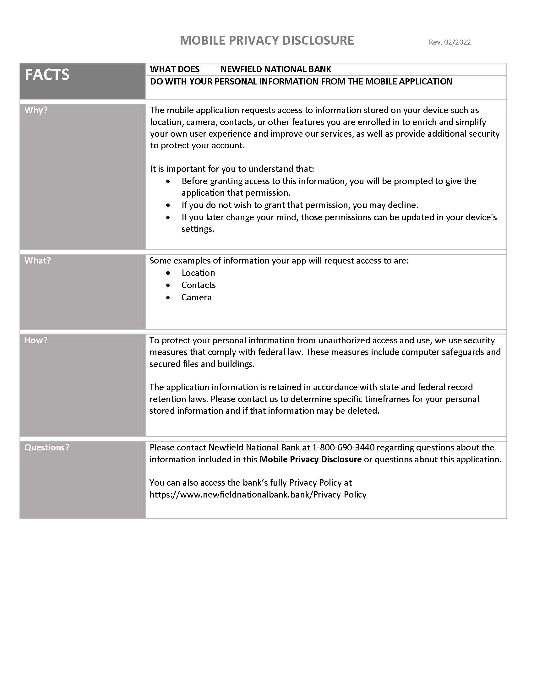 Mobile Banking Privacy Polic - Newfield National Bank